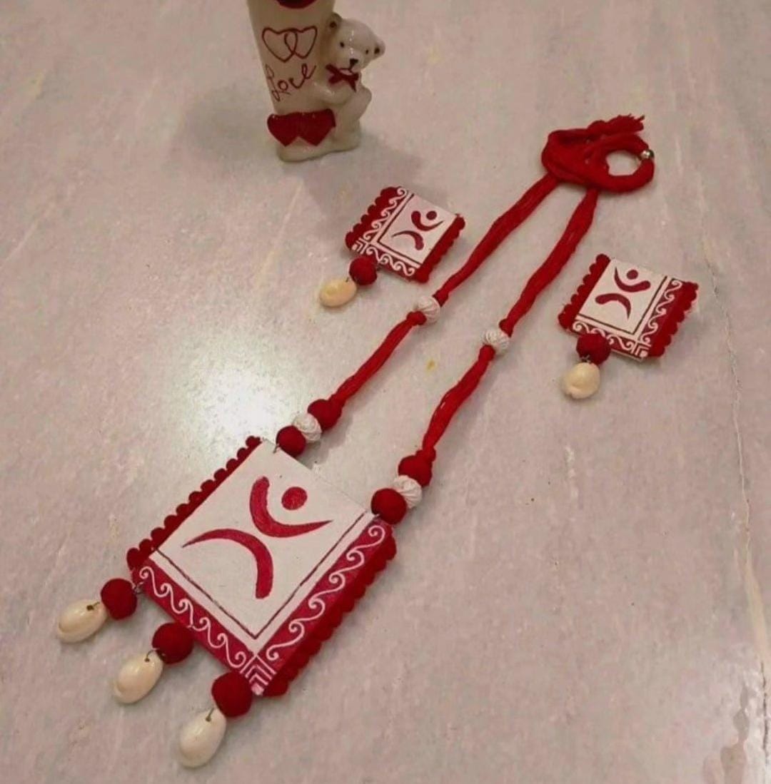 Fabric print Swastik Symbol necklace and earrings set - Reeaam